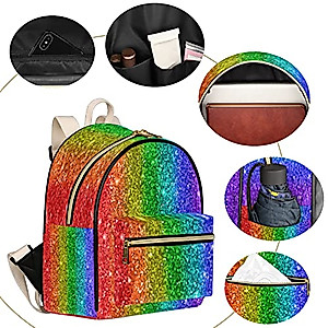 Rainbow Mini Backpack Purse for Women, Rainbow Sequins Leather Small Backpack Casual Travel Daypacks Shoulder Bag for Girls Teen