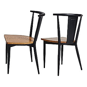 KARMAS PRODUCT 2 Pack Stackable Metal Dining Chairs with Solid Wooden Seat,Restaurant Bistro Cafe Side Chairs,Weight Capacity 500lbs,Black