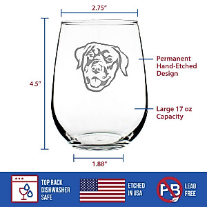 Happy Rottweiler - Stemless Wine Glass - Cute Rottweiler Themed Dog Gifts and Party Decor for Women and Men - Large Glasses