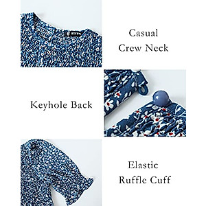 BTFBM Women Casual Summer Dresses 2023 Spring Crew Neck Ruffle Short Sleeve Floral Leopard Smocked Boho Flowy Maxi Dress(Floral Blue White, Medium)