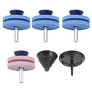 Adefol 4 Pcs Double Layer Lawn Mower Blade Sharpener with Blade Balancer for Any Power Drill Hand Drill High Temperature Resistance Not Easy Damage