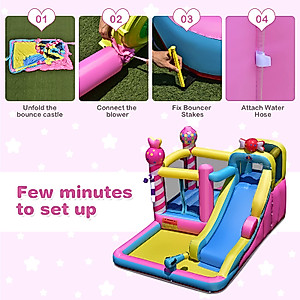 BOUNTECH Inflatable Water Slide, Candy Water Bounce House with Waterslide Wet Dry Combo for Kids Backyard Party Fun w/480W Blower, Splash Pool, Water Slides Inflatables for Kids and Adults Gifts