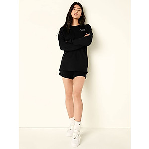 Victoria's Secret Pink Cotton Long Sleeve Campus T Shirt, Women's T Shirt, Pure Black, XL