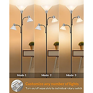 LEPOWER Floor Lamp with Replaceable 3000K Energy-Saving LED Bulbs , 9W LED Standing Lamp with 5W Adjustable Reading Lights, Modern Bright Black Floor Lamp for Living Room, Bedroom, Office