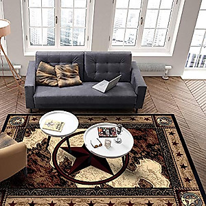 Area Rug 5'x7' Western Texas Star on Wood Panel Rustic Vintage Style Non-Skid Rubber Backing Modern Runner Rug Indoor Carpet for Bedroom/Living Room