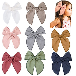 DEEKA 8 PCS Large Fable Cotton Linen Hair Bow for Toddlers Girls Handmade Neutral Hair Accessories for Little Girls Kids