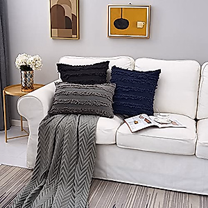 Longhui bedding Black Throw Pillow Covers for Couch Sofa Bed, Cotton Linen Decorative Pillows Cushion Covers, 18 x 18 inches, Set of 2, No Inserts