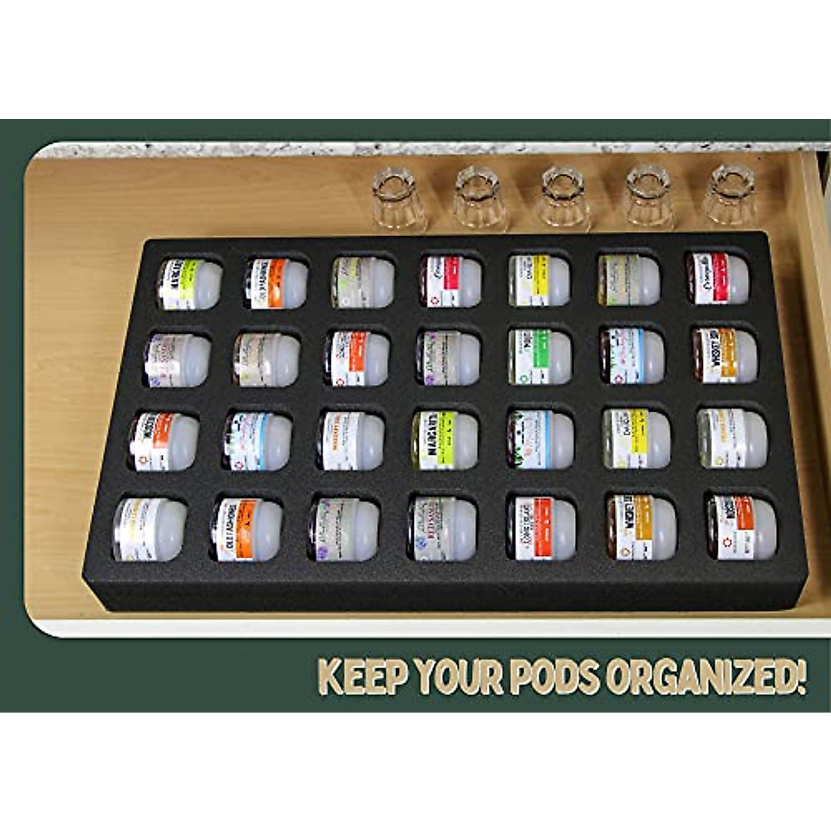 Polar Whale 2 Cocktail Capsule Drawer Organizers Tray Insert Compatible with Keurig DrinkWorks Pods for Kitchen Home Bar Party Waterproof Washable Black Foam 28 Compartment 12.1 x 19.9 Inches
