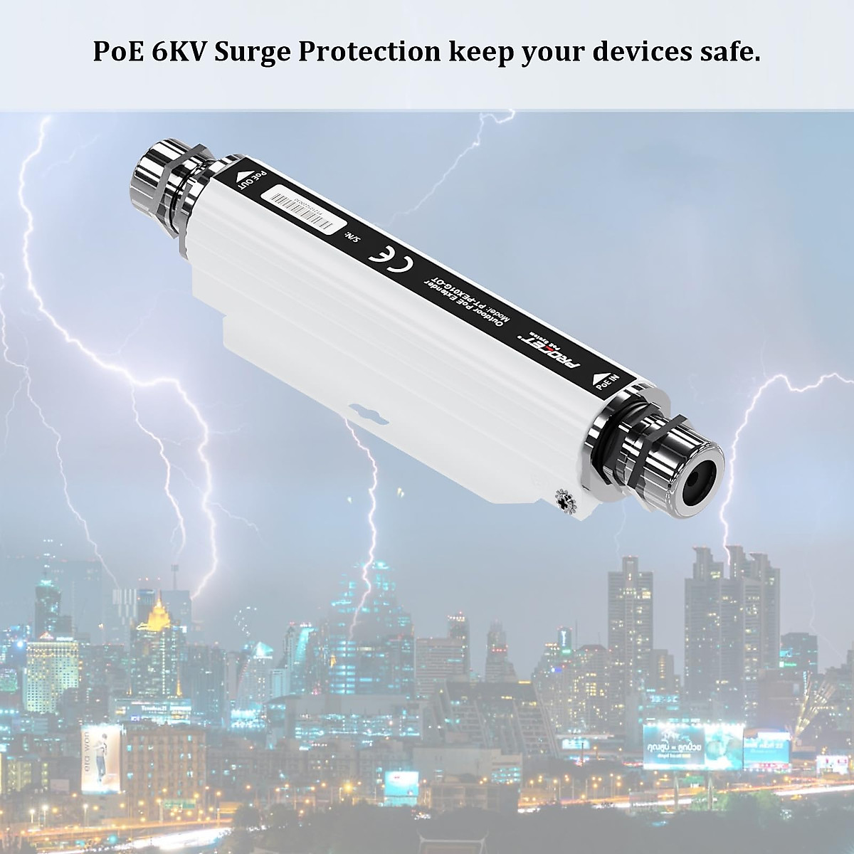 PROCET Gigabit PoE Extender Outdoor, Aluminum Alloy IP67 PoE Repeater, Output 802.3af/at, 6KV Surge Protection, Expand 328FT, Wide Working Temp -40℉ to 149℉, PT-PEX01G-OT