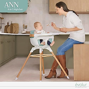 Evolur Ann Beechwood 4-in-1 Highchair | 360 Seat Rotation | Booster seat | Floor Chair | Bar Stool Chair | 5 Point Safety Harness | Blue