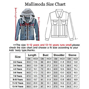 Mallimoda Kids Boys Girls Hooded Denim Jacket Zipper Coat Outerwear Style 2 Blue13-14 Years