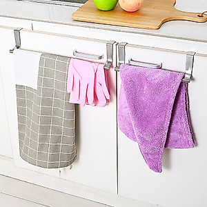 PRETYZOOM 2pcs Over Door Towel Rack, Metal Towel Bar Cabinet Towel Rack Hanging on Inside or Outside of Doors, No Drill Towel Rack for Kitchen Bathroom (2 Size)