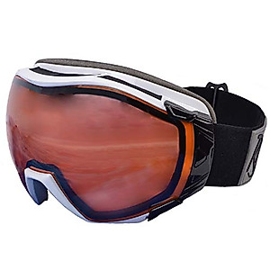 Rapid Eyewear Tahko SKI and SNOWBOARD GOGGLES TO WEAR OVER GLASSES for Men and Women. Mirrored UV Double Lens Anti Fog System. OTG Fit Over Your Spectacles. Black - White & Orange Mirror Lenses