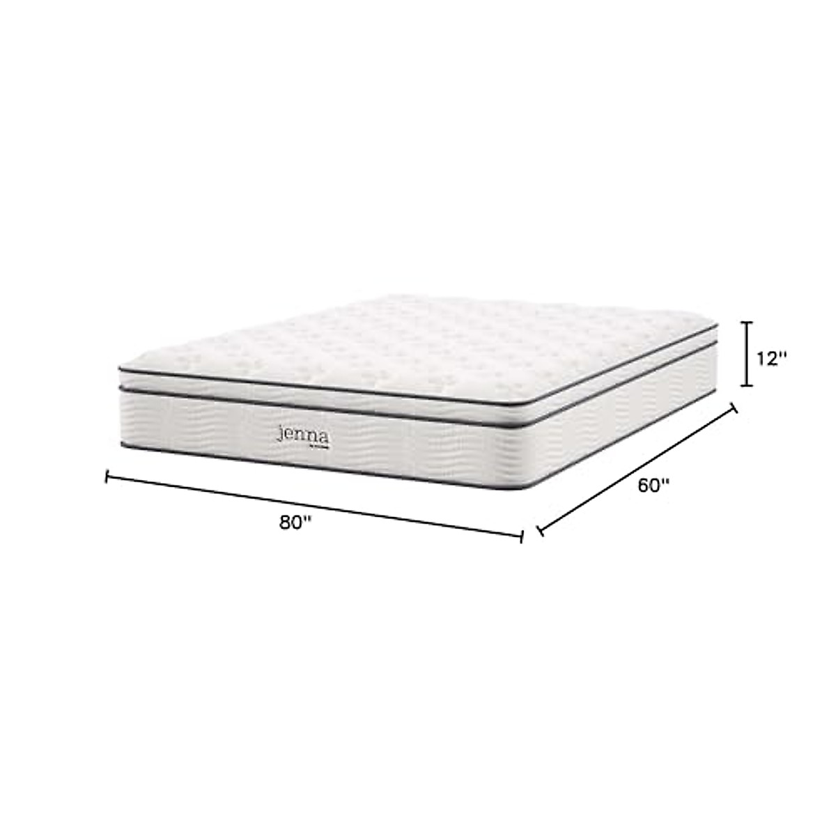 Modway MOD-7089-WHI Jenna 12" Innerspring Pillow Top Queen Mattress, White