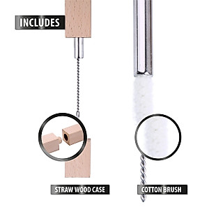 Reusable Stainless Steel Straws with Wood Case – (6 Pack) 8.5 Inch Travel Eco-Friendly Straws Drinking Reusable with Wood Case – Personal Straw Kit Compatible with Yeti, Tervis, Rtic, Tumblers