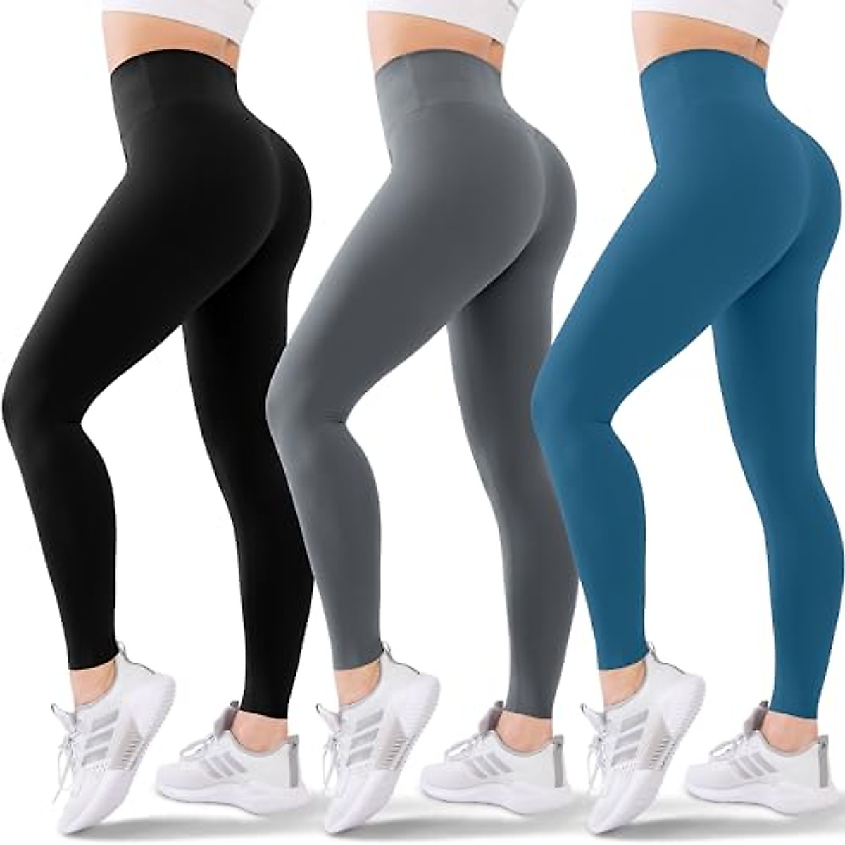 Blisset 3 Pack High Waisted Leggings for Women-Soft Athletic Tummy Control Pants for Running Yoga Workout Reg & Plus Size
