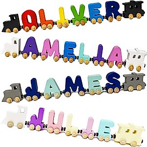 Educational Toy Name Wooden Trains Puzzle for Kids Educational Toy 3 inch Each Letter- Learn Play & Display Kids Room Gift for All Ages 1 2 3 4 5 6 Years Old