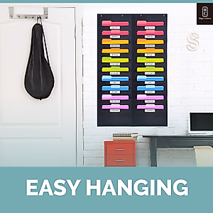 Hippo Creation Heavy Duty Storage Pocket Chart for Classroom, 20 Pocket Storage Organizer with 4 Over-Door Hangers, Hanging Wall Organizer for File Folders, School Mailbox, Home Office Papers - Black