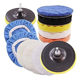 MAXMAN 15 pcs 6 Inch Buffing Pads Foam Polishing Pad Wax Buffer Polish Pads Includes Fiber Pad 5/8-11 Thread Backing Pads Polisher Drill Attachment for Car Detailing