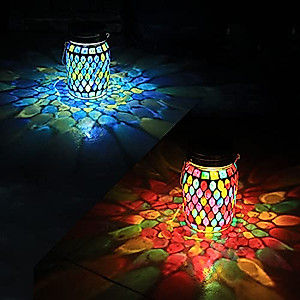 2 Pack Solar Outdoor Mosaic Lantern,Solar Lights Outdoor Hanging Lanterns Rechargeable Waterproof Table lamp Mosaic Night Light for Garden, Patio, Party, Yard, Outdoor/Indoor Decorations