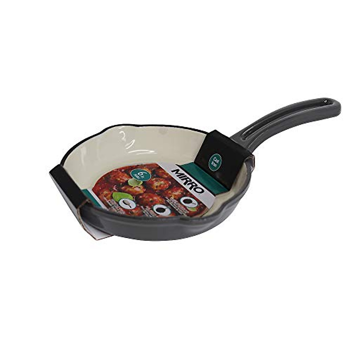 Mirro MIR-19056 6" Mini Cast Iron White Enamel Coated Interior Skillet, Grey, Ready to Use