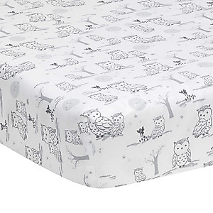 Lambs & Ivy Luna White/Gray Celestial Owl 4-Piece Nursery Baby Crib Bedding Set (740004V)
