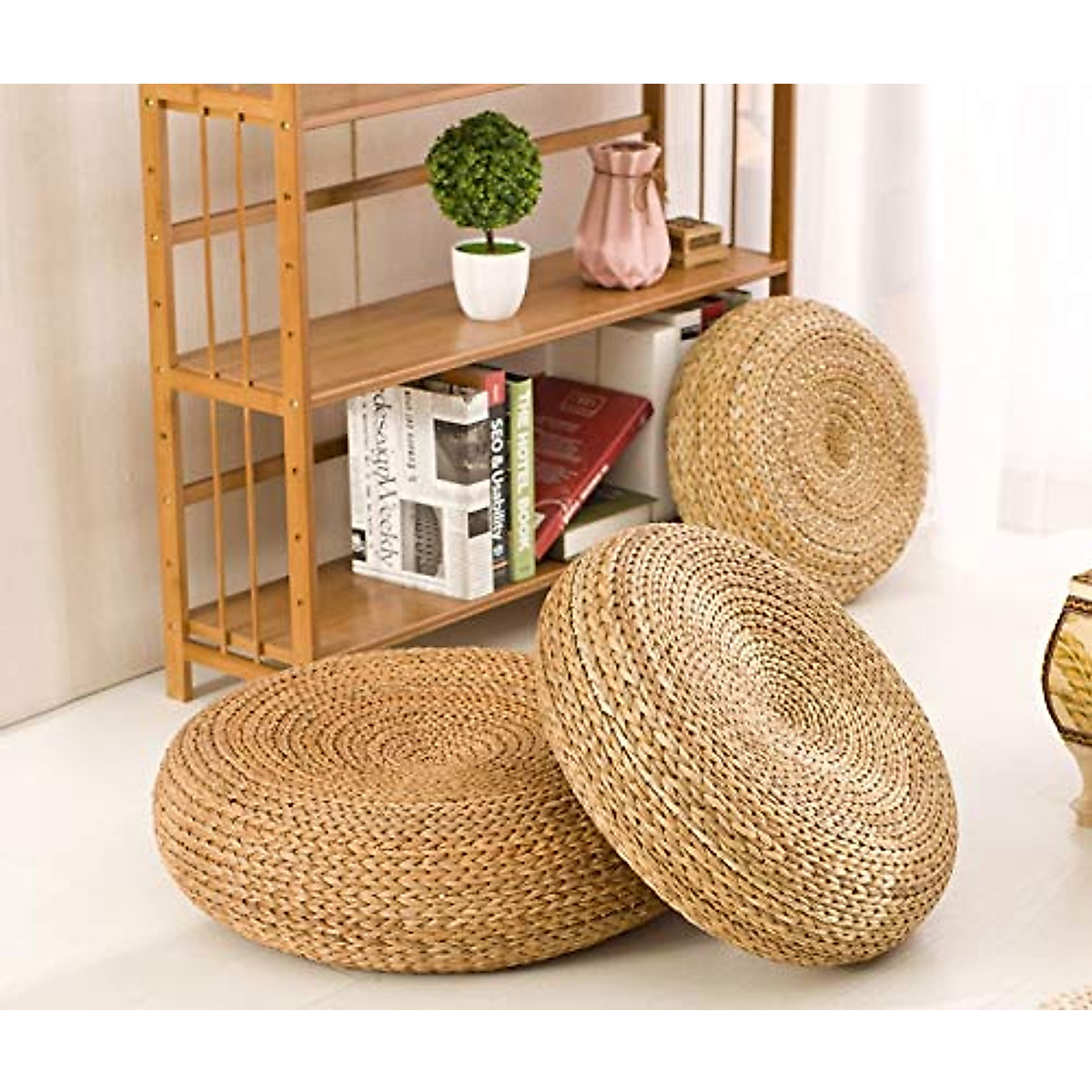 HUAWELL Japaness Style Straw Futon Knitted Round Seat Cushion Pouf Dia 60CM (23.6/6.7 Inch)