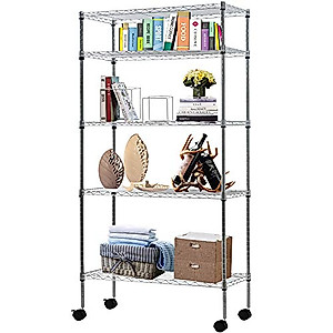 5 Tier Storage Shelves Wire Shelving Unit Garage Metal Rack 14Dx30Wx60H Adjustable NSF Sturdy Steel Layer Shelf Commercial Utility Organizer Shelving with Wheels for Bathroom Kitchen Laundry, (Chrome)
