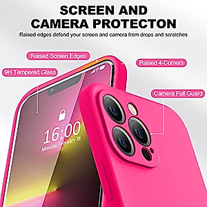 BossKiss Compatible with iPhone 13 Pro Max Case, Premium Liquid Silicone Case [Velvety Touch] [2 Pcs 9H Tempered Glass Screen Protector], Camera All-Round Protection Shockproof Kit Case, Hot Pink