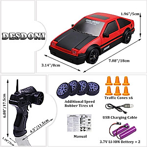 Remote Control Car RC Drift Car 2.4GHz 1:24 Scale 4WD High Speed RC Cars Vehicle with LED Lights Batteries and Drifting Tires Racing Sport Toy Cars for Adults Boys Girls Kids Gift