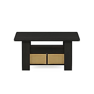Furinno Coffee Table with Bins, Espresso/Brown