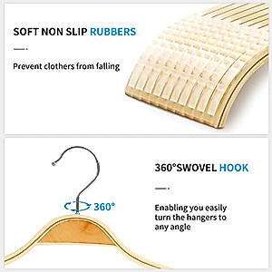 KihampHome Super Durable Natural Wood Hangers(20pcs) Space Saving with Extra Smooth Finish and No Bulge Shoulder Design,Heavy Duty Hangers with Non Slip Stripes,Perfect for Coat,Sweater and Shirt