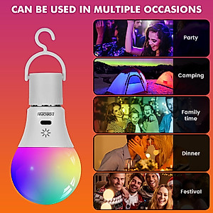 USB Rechargeable Light Bulb With Remote Control, Smart RGB Color Changing Bulb, 9+3 Color Temperature, LED Dimmable Touch Control Bulb With Timing Function, 2600mAh Battery Powered 8W A19, E26,2 Pack