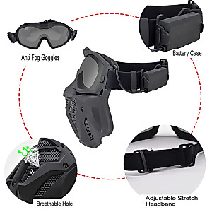 JFFCESTORE Skull Full Mask and Tactical MICH 2000 Style ACH Helmet Combined for Airsoft Paintball CS Game (Mich +Mask)