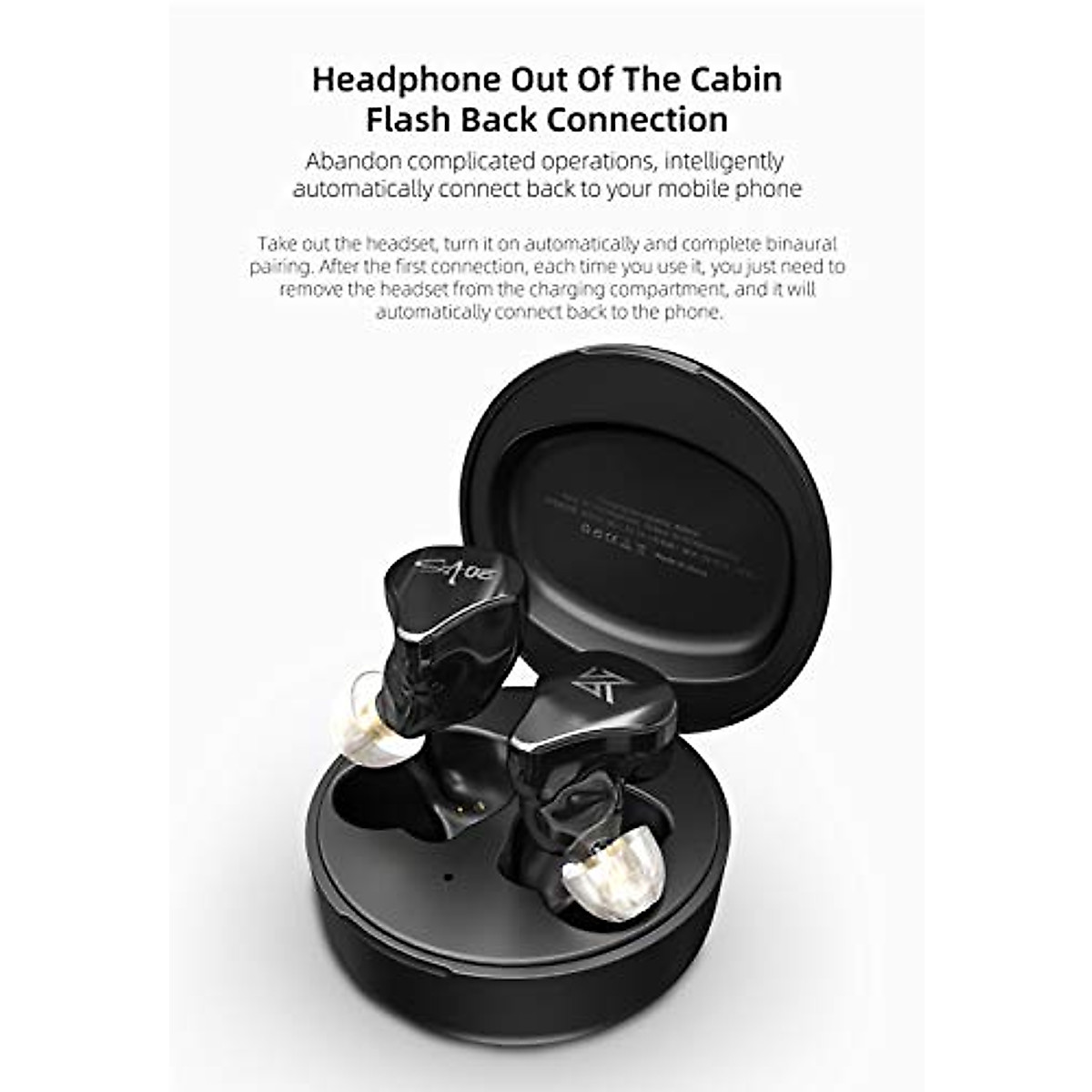 KZ SA08 TWS True Wireless Bluetooth 5.0 Earbuds with Mic, 8BA HiFi Stereo in Ear Earphones, Physical Passive Noise Reduction Hedsets Headphones for Call Phone/Game/Music (Black)