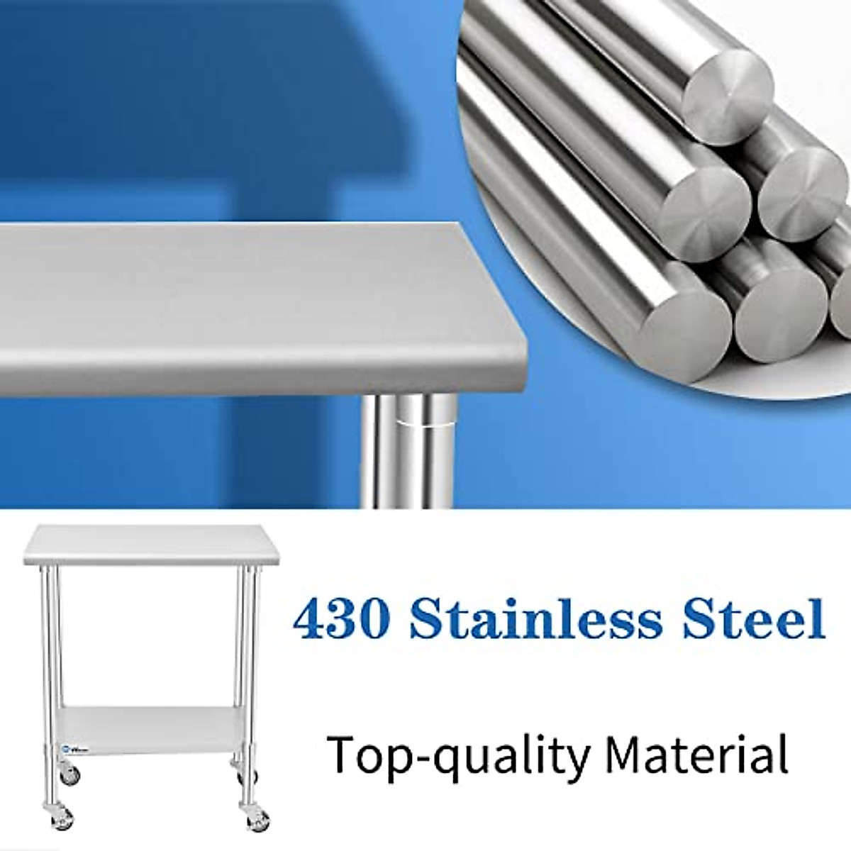 Aplancee Stainless Steel Table, 30 x 24 Inches Prep & Work Table with Caster and Adjustable Undershelf Metal Utility Workstations for Commercial Kitchen