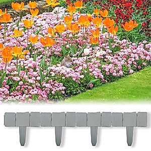 Yaegoo Garden Border Edging, 20 Pcs Stones Effect Fence Decorative Flower Bed Edging for Garden, Lawn and Landscape Edging, Interlocking Outdoor Lawn Stakes (Gray)