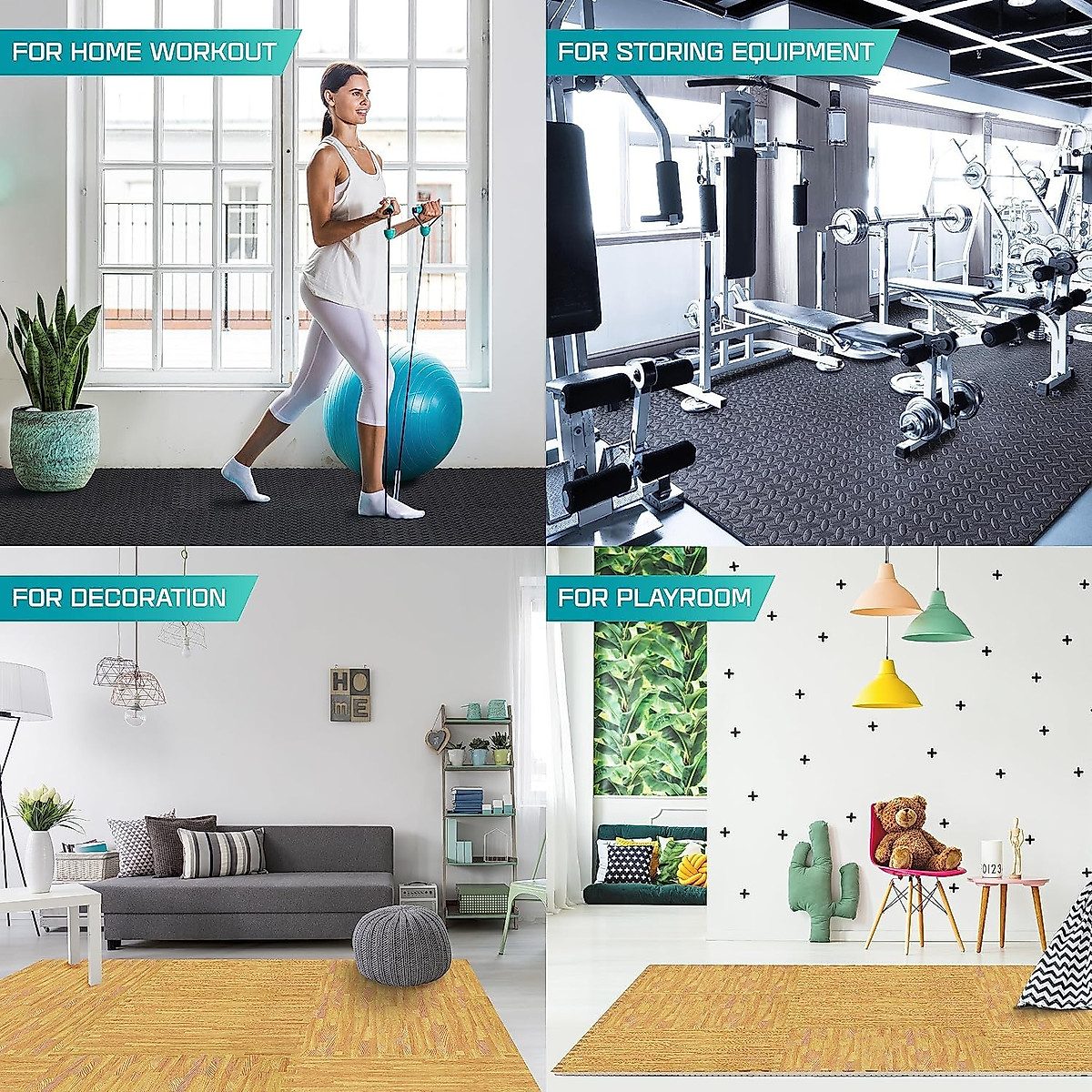 Yes4All Interlocking Floor Mats with Border – Foam, Gym Floor Mats with EVA Interlocking Tiles (12 Square Feet – Oak Wood Light – 12 Tiles)