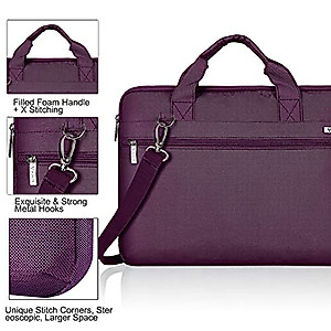 Voova Laptop Bag Carrying Case 17-17.3 Inch for Women, 360° Protective Computer Sleeve Cover with Shoulder Strap Compatible with Lenovo Asus Acer Dell Hp Notebook, Waterproof Slim Briefcase, Purple