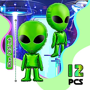 Meooeck 12 Pcs Alien Party Decorations Large Alien Inflatable Balloons, 31.5 Inch Green Alien Prop Backdrop for Alien Space Birthday Party Favor Supplies