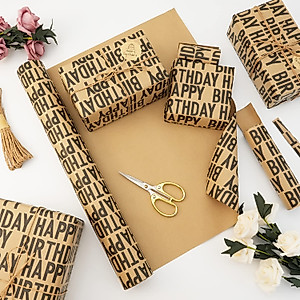 Birthday Wrapping Paper Roll, Black Kraft Gift Wrapping Paper Jumbo Roll, Black Happy Birthday Wrapping Paper Set Black Wrapping Paper for Boys Men Women Girls Birthday, 17x590 inch (70 sq. ft.)