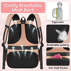 Large Travel Backpack for Women 52L, 17 Inch Laptop Backpacks with USB Charging Port, Stylish School Backpack for Girls, Computer Back Pack for Work Business College Student Teacher Nurse, Pink