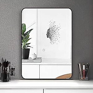SCWF-GZ 20x30 Square Mirror Full Length Wall Mounted Hanging or Against Wall Metal Frame Dressing Make-up Mirrors for Entryway Bedroom Bathroom Living Room 20 30 inch Black