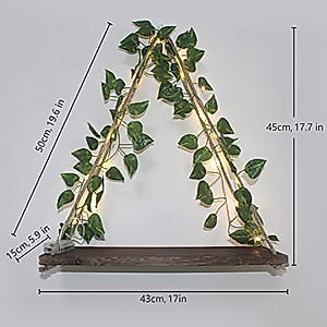 Artificial Ivy LED-Strip Wall Hanging Shelves Set of 2, Hanging Plant Shelf, Macrame Wall Hanging Shelf, Wood Hanging Plant Shelves for Bedroom Bathroom Living Room Kitchen for Wall Decoration