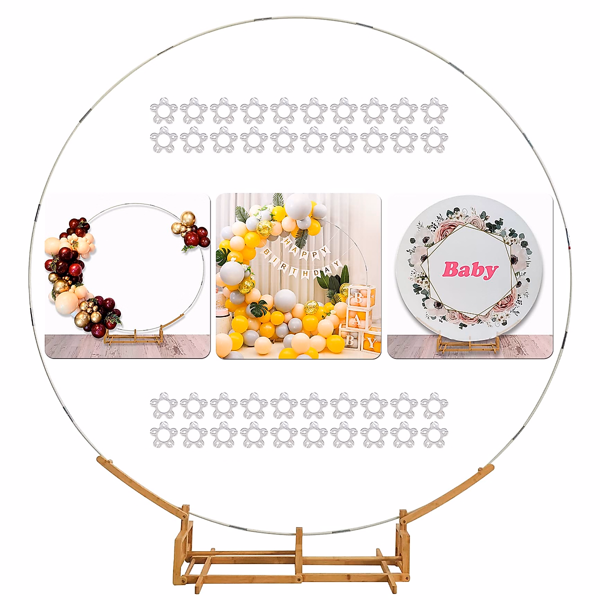 6.3Ft Round Balloon Arch Kit,Light-Duty Circle Balloon Arch Stand with Bamboo Frame Base,Large Round Backdrop Stand for Wedding Birthday Baby Shower Halloween Party Arch Decorations