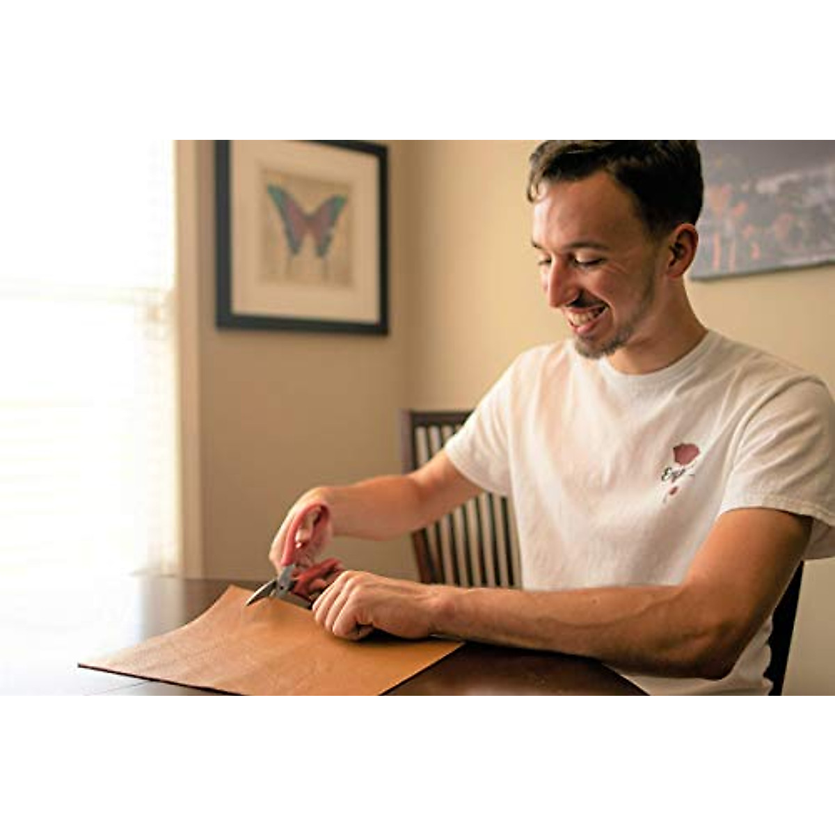 Leather Scissors. Small, Sharp Stainless Steel Durable Blades - Effortless Cutting - Large Comfortable Shears for Crafting, Sewing, Clay Bead Kit, Tailor, Belts, Fabric, Cotton, Cloth, Office, Home