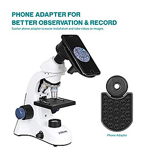 ESSLNB 1000X Microscope for Kids Students 40X-1000X Biological Compound Microscopes with Cell Phone Adapter Double Layer Stage Abbe Condenser and Slides