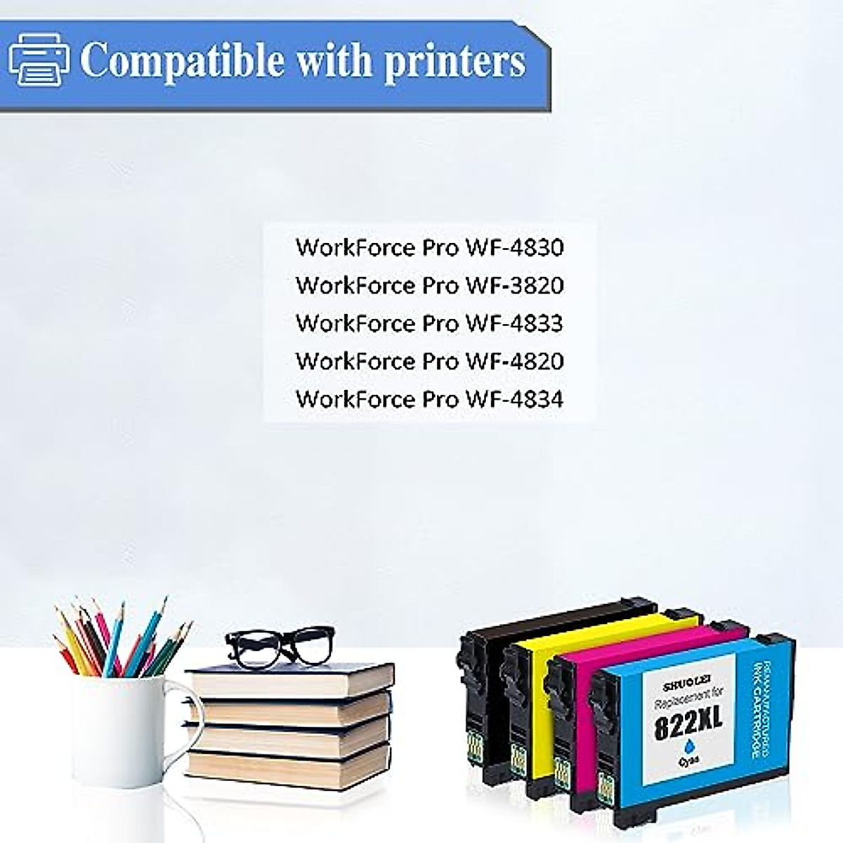 SHUOLEI 822XL Remanufactured Ink Cartridge Replacement for EP 822 XL 822XL T822 T822XL Ink Cartridge Combo Pack Work for WF-4830 WF-3820 WF-4820 WF-4834 Printers (4 Packs, Black/Cyan/Magenta/Yellow)
