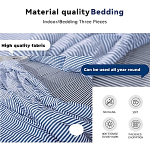ressber Stripe Comforter Set Bedding Sets Blanket for All Season Soft and Breathable. (Full, Navy Blue)