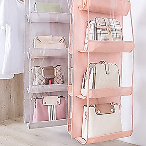 Wisdomcreate 2pcs 8 Pockets Hanging Purse Handbag Organizer Clear Hanging Shelf Bag Collection Storage (Pink*2)
